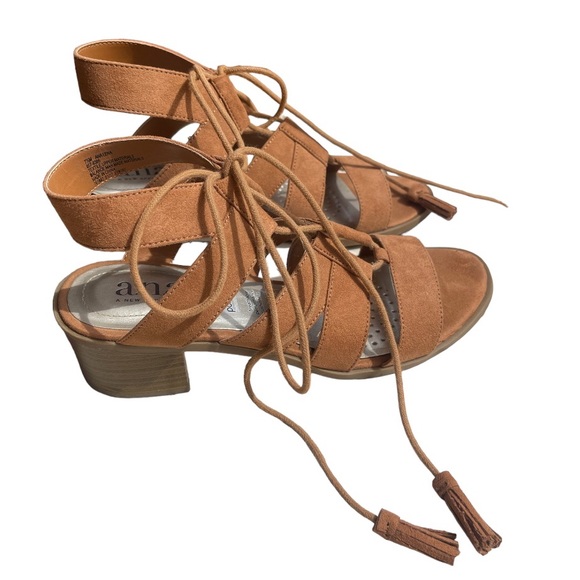 a.n.a | Shoes | Ana Womens Laceup Ankle Wrap Block Heel Cognac Faux ...